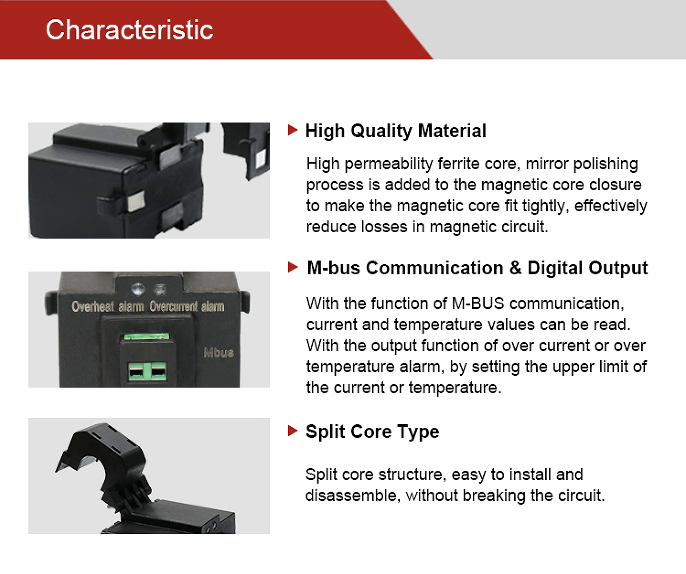 High Accuracy Over-current Alarm 100A M-bus CT Split Core Current ...