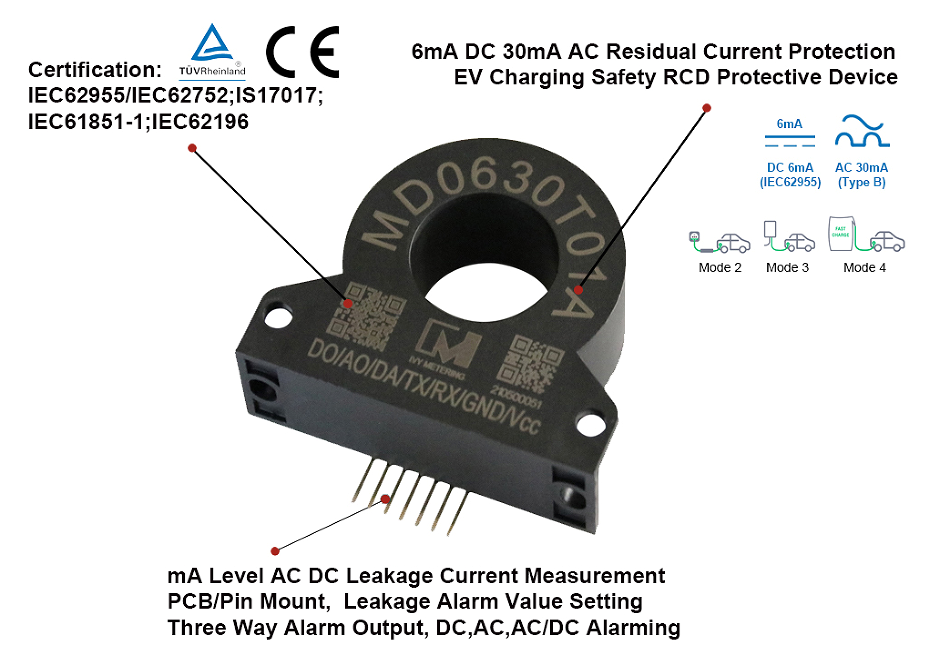 30mA AC 6mA DC RCD Residual Current Detection Leakage Current Sensor ...
