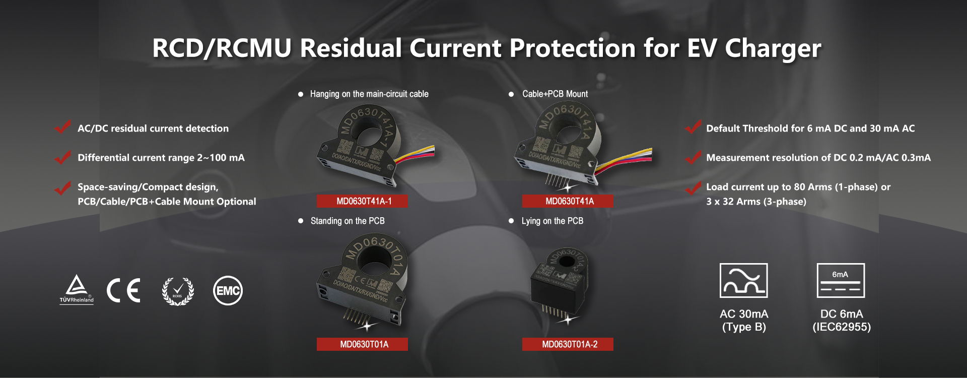 Evse Protection Ac 30ma Dc 6ma Rcd Sensor Residual Current Monitor For 3phase 32a Ac Charger